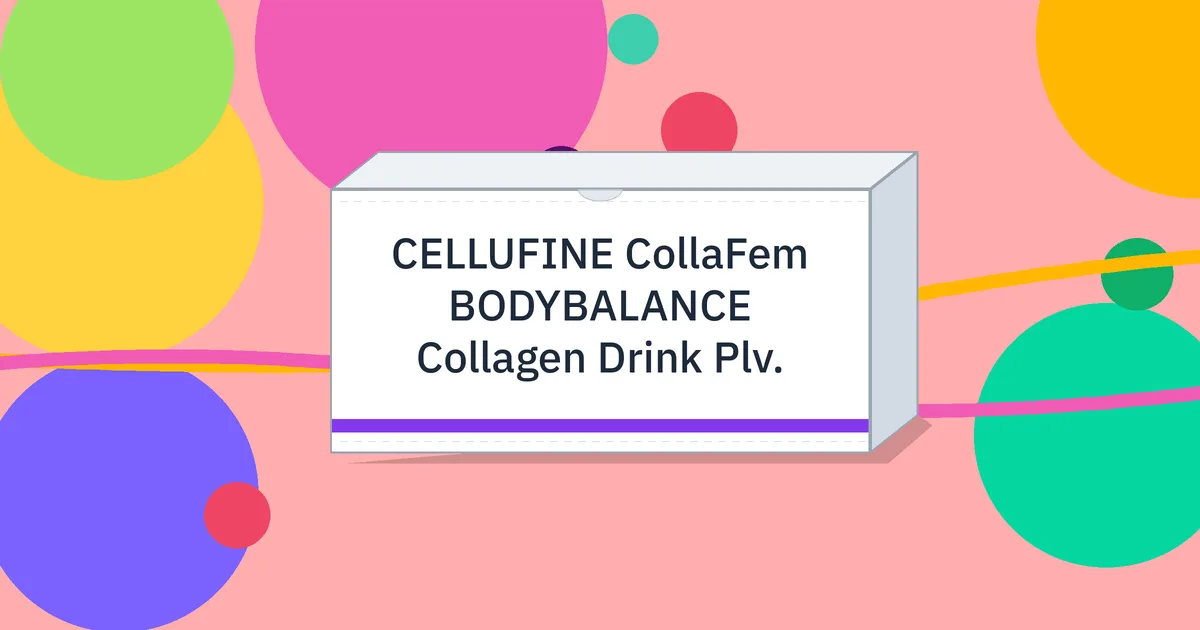 Symbolbild: Packung mit der Aufschrift CELLUFINE CollaFem BODYBALANCE Collagen Drink Plv. (PZN 19536186) – Verfügbarkeit und Bezug in Apotheken in Frankfurt am Main