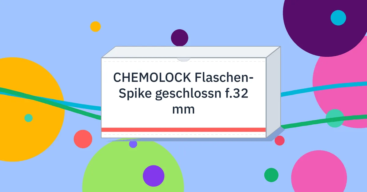 Symbolbild: Packung mit der Aufschrift CHEMOLOCK Flaschen-Spike geschlossn f.32 mm (PZN 19443800) – Verfügbarkeit und Bezug in Apotheken in Frankfurt am Main