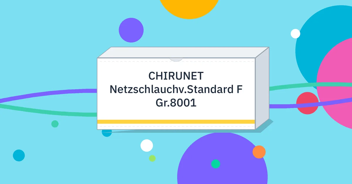 Symbolbild: Packung mit der Aufschrift CHIRUNET Netzschlauchv.Standard F Gr.8001 (PZN 08536875) – Verfügbarkeit und Bezug in Apotheken in Frankfurt am Main