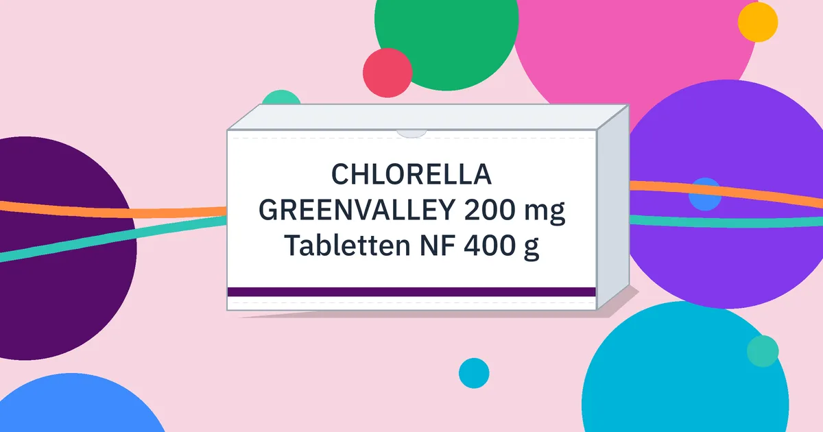Symbolbild: Packung mit der Aufschrift CHLORELLA GREENVALLEY 200 mg Tabletten NF 400 g (PZN 03211619) – Verfügbarkeit und Bezug in Apotheken in Frankfurt am Main