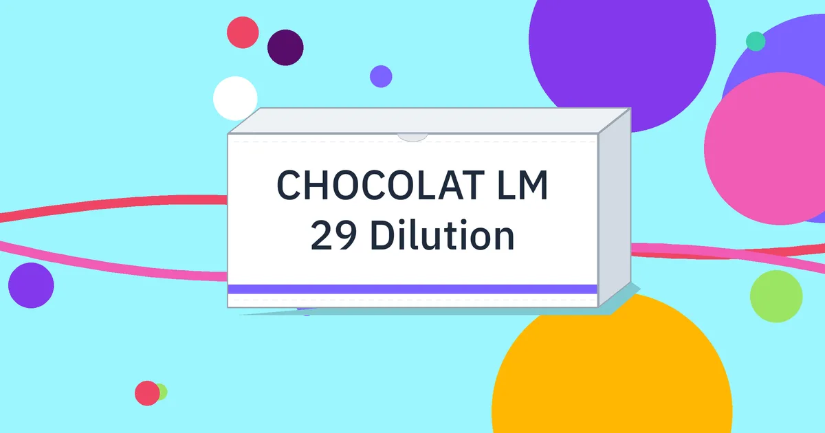 Symbolbild: Packung mit der Aufschrift CHOCOLAT LM 29 Dilution (PZN 12817114) – Verfügbarkeit und Bezug in Apotheken in Frankfurt am Main