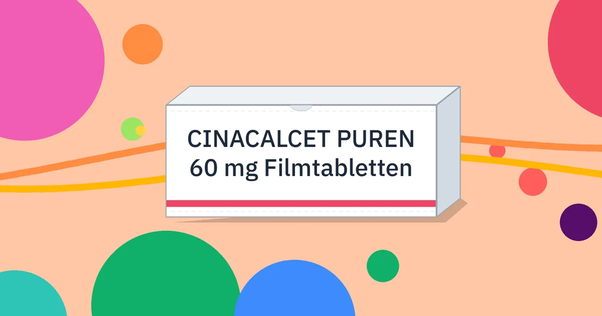 Symbolbild: Packung mit der Aufschrift CINACALCET PUREN 60 mg Filmtabletten (PZN 15396535) – Verfügbarkeit und Bezug in Apotheken in Frankfurt am Main
