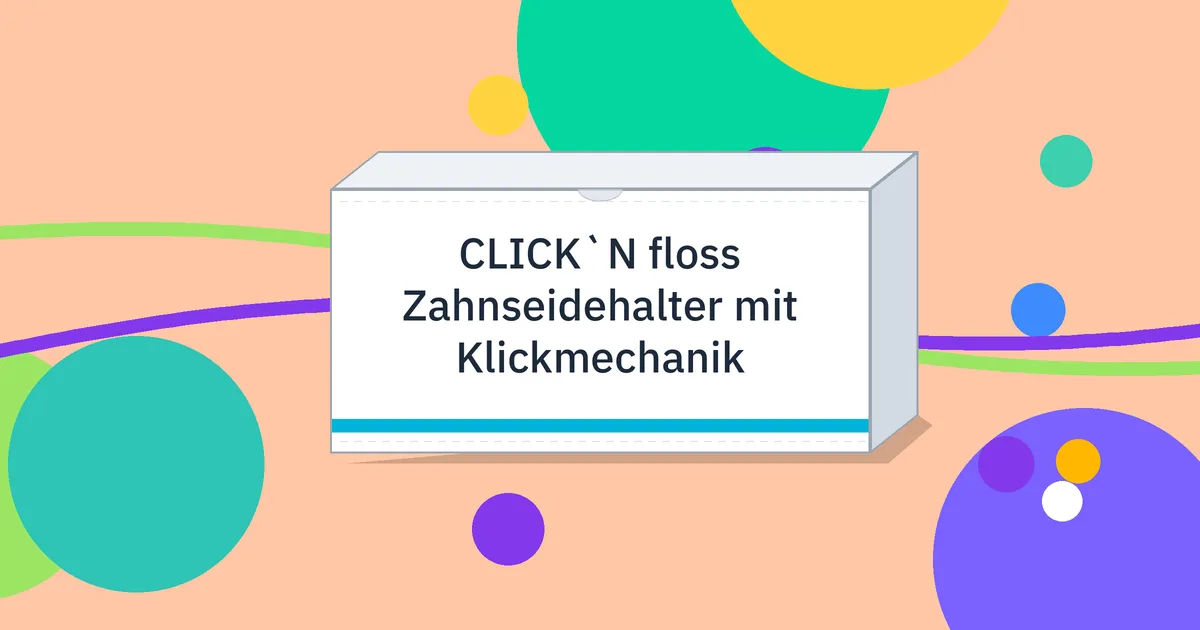 Symbolbild: Packung mit der Aufschrift CLICK`N floss Zahnseidehalter mit Klickmechanik (PZN 17589190) – Verfügbarkeit und Bezug in Apotheken in Frankfurt am Main