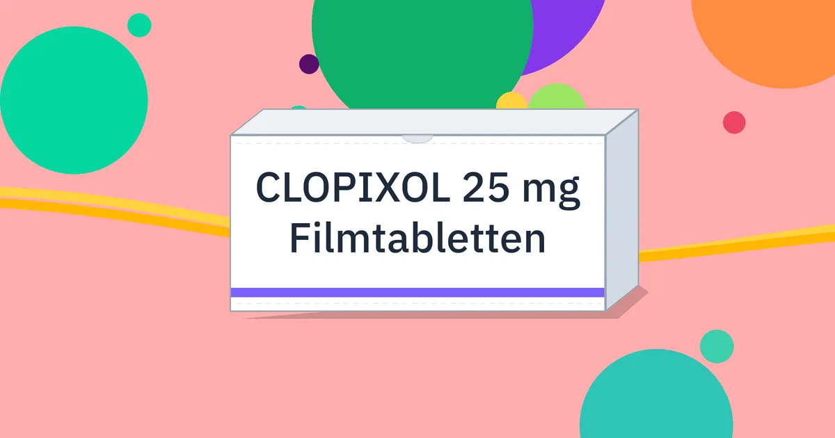 Symbolbild: Packung mit der Aufschrift CLOPIXOL 25 mg Filmtabletten (PZN 06585384) – Verfügbarkeit und Bezug in Apotheken in Frankfurt am Main