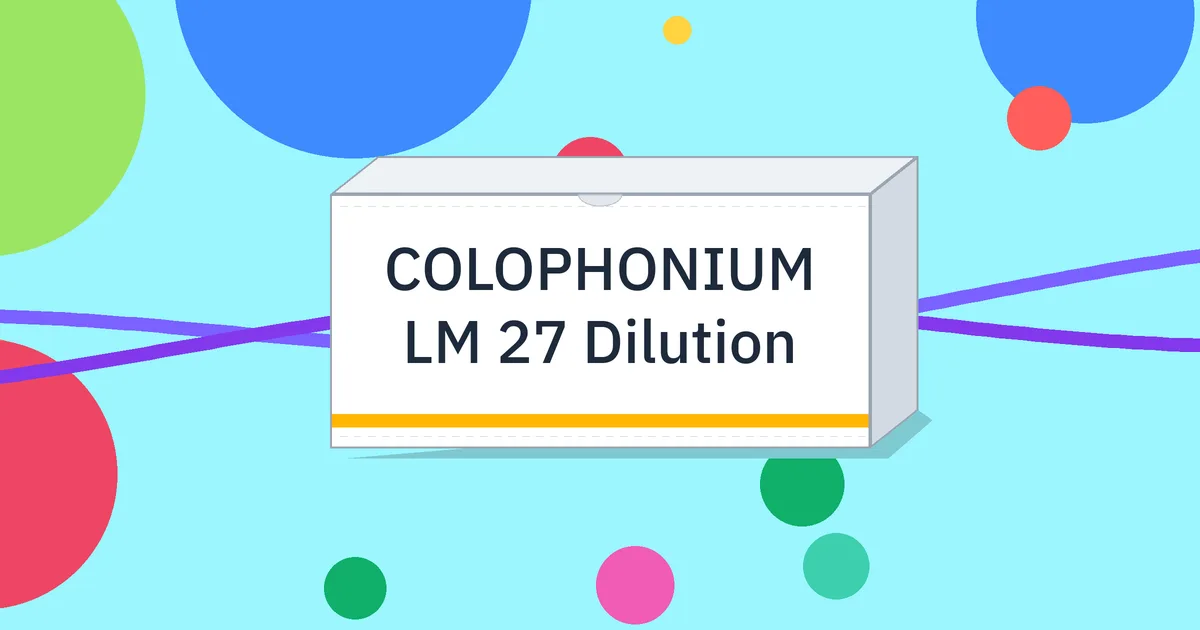 Symbolbild: Packung mit der Aufschrift COLOPHONIUM LM 27 Dilution (PZN 13448498) – Verfügbarkeit und Bezug in Apotheken in Frankfurt am Main