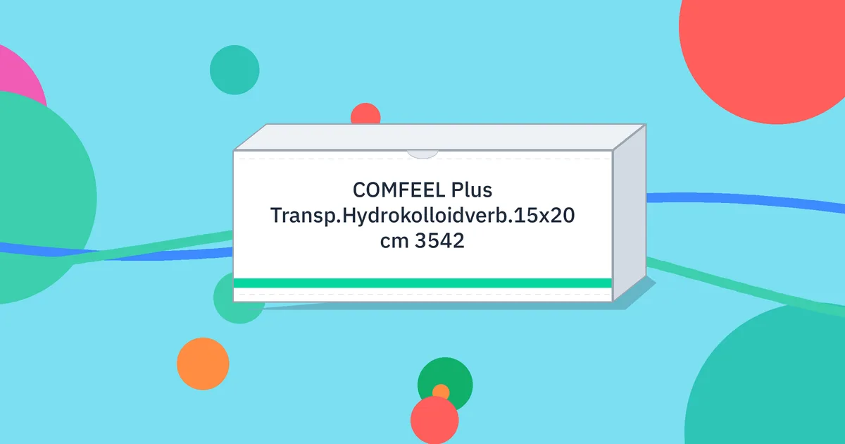 Symbolbild: Packung mit der Aufschrift COMFEEL Plus Transp.Hydrokolloidverb.15x20 cm 3542 (PZN 11117142) – Verfügbarkeit und Bezug in Apotheken in Frankfurt am Main