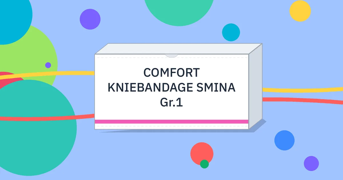 Symbolbild: Packung mit der Aufschrift COMFORT KNIEBANDAGE SMINA Gr.1 (PZN 20162928) – Verfügbarkeit und Bezug in Apotheken in Frankfurt am Main