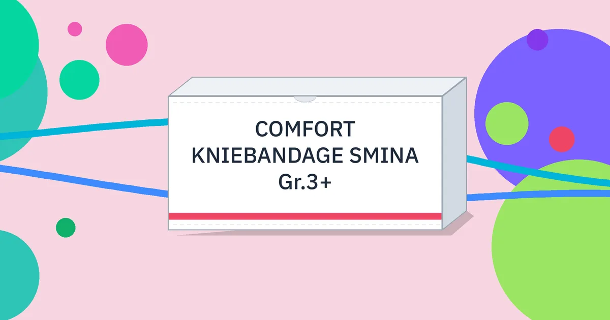 Symbolbild: Packung mit der Aufschrift COMFORT KNIEBANDAGE SMINA Gr.3+ (PZN 20163000) – Verfügbarkeit und Bezug in Apotheken in Frankfurt am Main