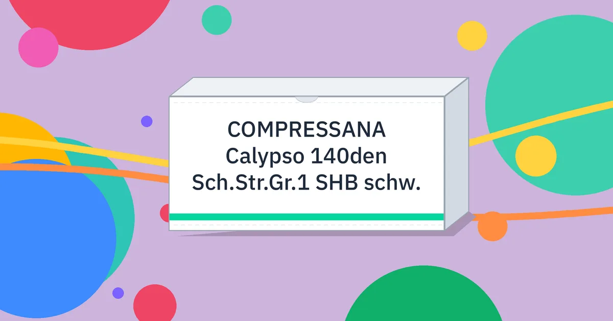 Symbolbild: Packung mit der Aufschrift COMPRESSANA Calypso 140den Sch.Str.Gr.1 SHB schw. (PZN 03115577) – Verfügbarkeit und Bezug in Apotheken in Frankfurt am Main