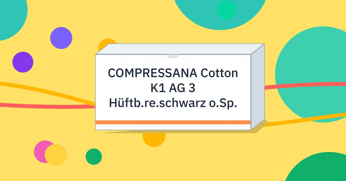 Symbolbild: Packung mit der Aufschrift COMPRESSANA Cotton K1 AG 3 Hüftb.re.schwarz o.Sp. (PZN 12980452) – Verfügbarkeit und Bezug in Apotheken in Frankfurt am Main