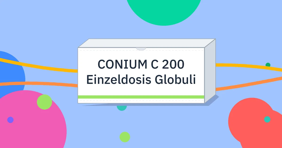 Symbolbild: Packung mit der Aufschrift CONIUM C 200 Einzeldosis Globuli (PZN 01542996) – Verfügbarkeit und Bezug in Apotheken in Frankfurt am Main