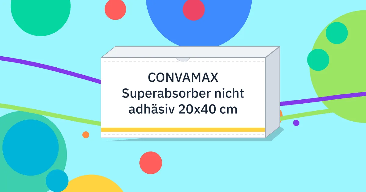 Symbolbild: Packung mit der Aufschrift CONVAMAX Superabsorber nicht adhäsiv 20x40 cm (PZN 20123851) – Verfügbarkeit und Bezug in Apotheken in Frankfurt am Main