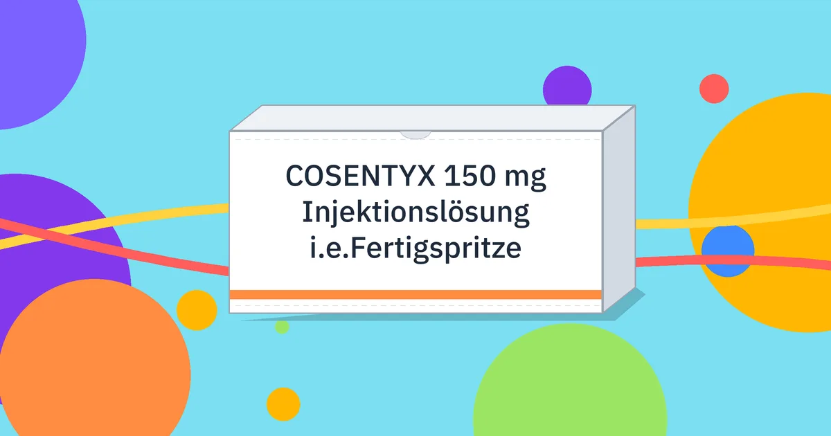 Symbolbild: Packung mit der Aufschrift COSENTYX 150 mg Injektionslösung i.e.Fertigspritze (PZN 11869600) – Verfügbarkeit und Bezug in Apotheken in Frankfurt am Main