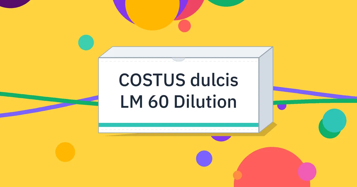 Symbolbild: Packung mit der Aufschrift COSTUS dulcis LM 60 Dilution (PZN 13455179) – Verfügbarkeit und Bezug in Apotheken in Frankfurt am Main