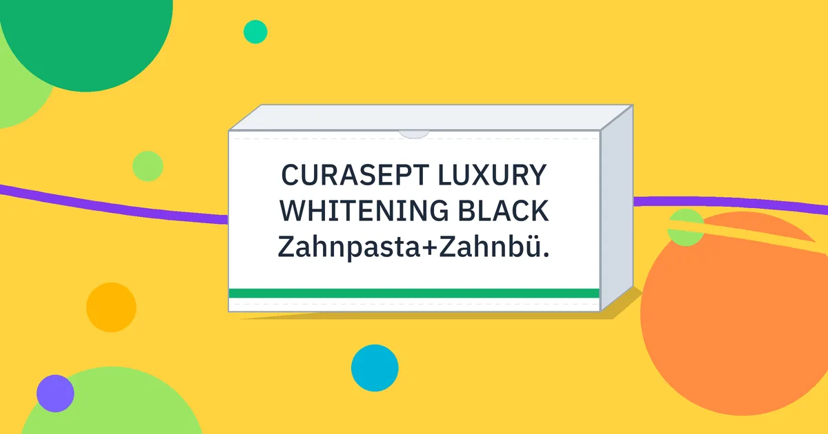 Symbolbild: Packung mit der Aufschrift CURASEPT LUXURY WHITENING BLACK Zahnpasta+Zahnbü. (PZN 17442653) – Verfügbarkeit und Bezug in Apotheken in Frankfurt am Main