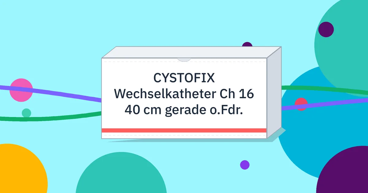 Symbolbild: Packung mit der Aufschrift CYSTOFIX Wechselkatheter Ch 16 40 cm gerade o.Fdr. (PZN 11156455) – Verfügbarkeit und Bezug in Apotheken in Frankfurt am Main