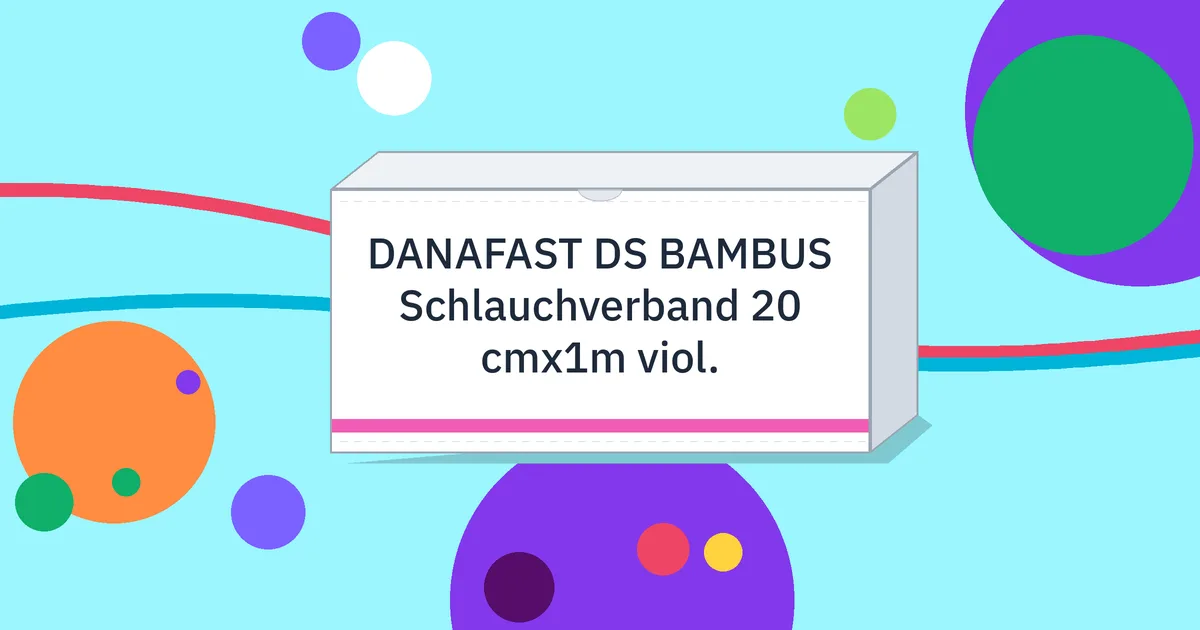 Symbolbild: Packung mit der Aufschrift DANAFAST DS BAMBUS Schlauchverband 20 cmx1m viol. (PZN 18368344) – Verfügbarkeit und Bezug in Apotheken in Frankfurt am Main