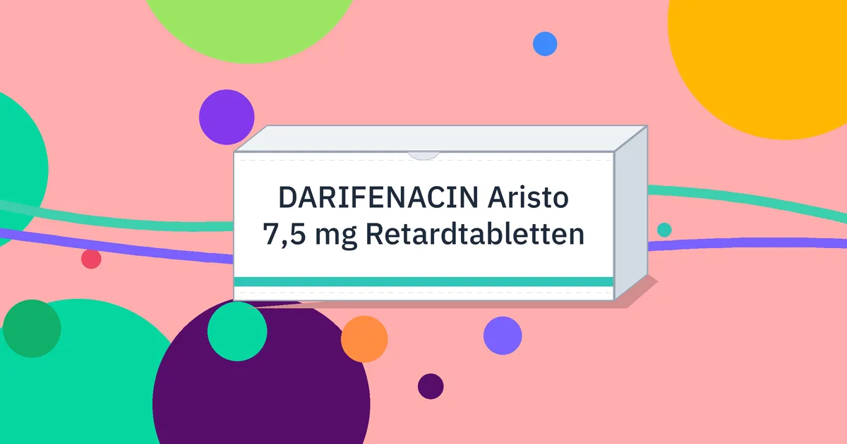 Symbolbild: Packung mit der Aufschrift DARIFENACIN Aristo 7,5 mg Retardtabletten (PZN 17249100) – Verfügbarkeit und Bezug in Apotheken in Frankfurt am Main