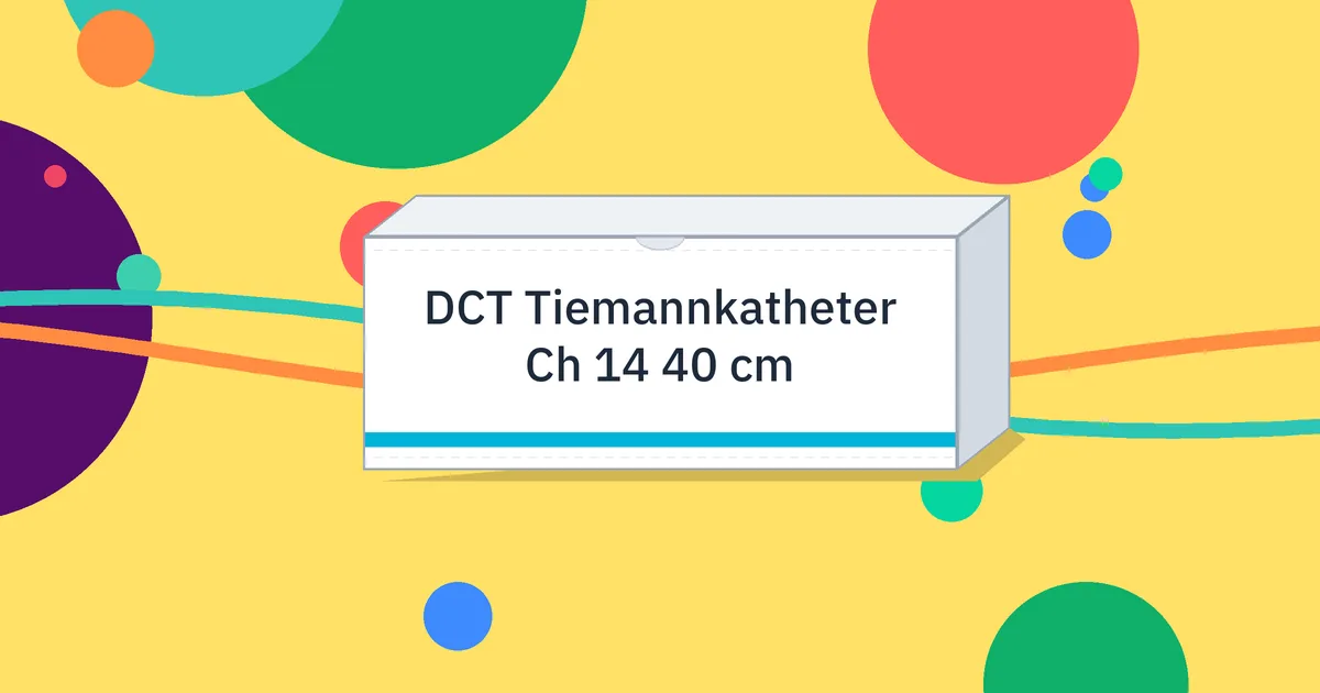 Symbolbild: Packung mit der Aufschrift DCT Tiemannkatheter Ch 14 40 cm (PZN 11318923) – Verfügbarkeit und Bezug in Apotheken in Frankfurt am Main