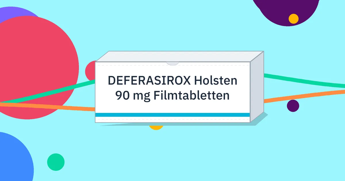 Symbolbild: Packung mit der Aufschrift DEFERASIROX Holsten 90 mg Filmtabletten (PZN 17825590) – Verfügbarkeit und Bezug in Apotheken in Frankfurt am Main