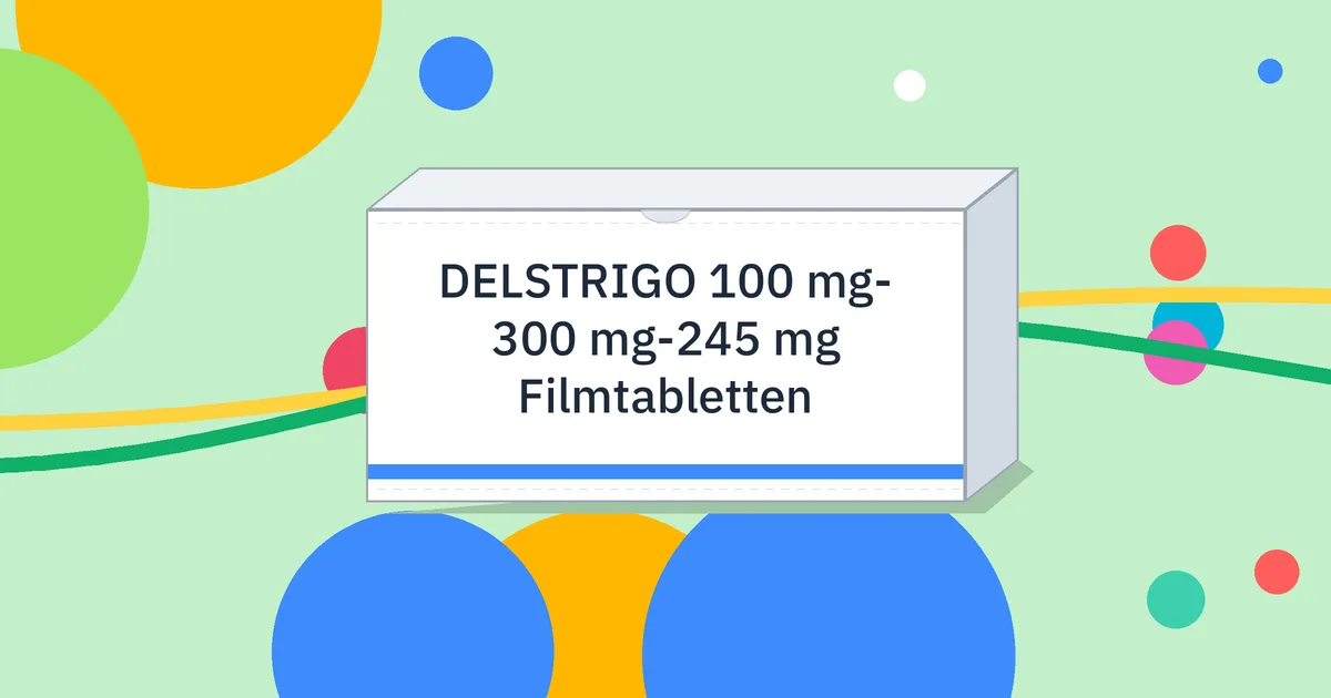 Symbolbild: Packung mit der Aufschrift DELSTRIGO 100 mg-300 mg-245 mg Filmtabletten (PZN 16487582) – Verfügbarkeit und Bezug in Apotheken in Frankfurt am Main