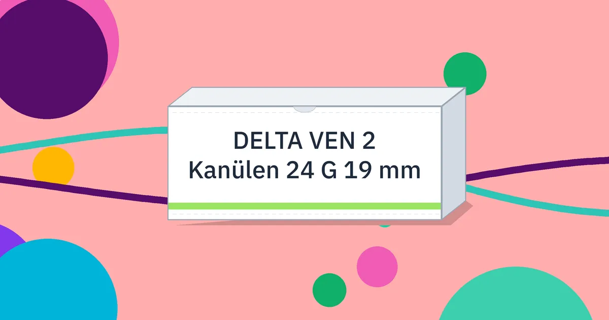 Symbolbild: Packung mit der Aufschrift DELTA VEN 2 Kanülen 24 G 19 mm (PZN 07757841) – Verfügbarkeit und Bezug in Apotheken in Frankfurt am Main