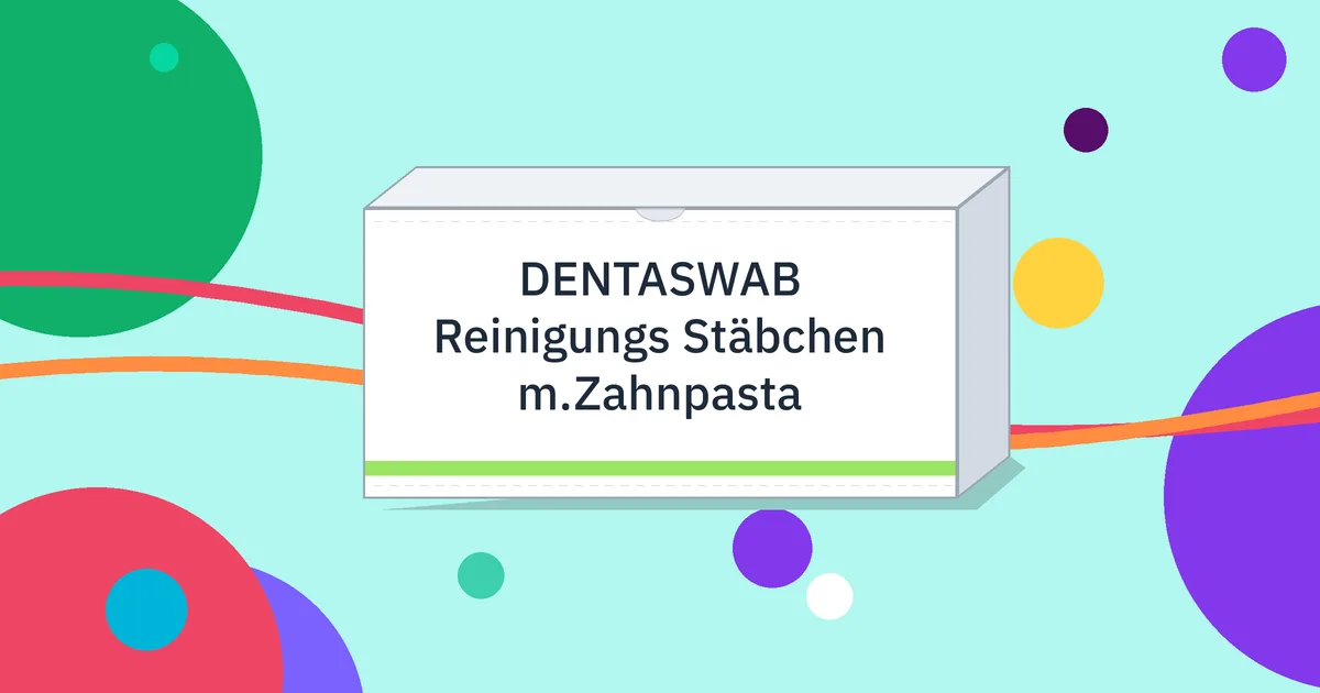 Symbolbild: Packung mit der Aufschrift DENTASWAB Reinigungs Stäbchen m.Zahnpasta (PZN 06800954) – Verfügbarkeit und Bezug in Apotheken in Frankfurt am Main