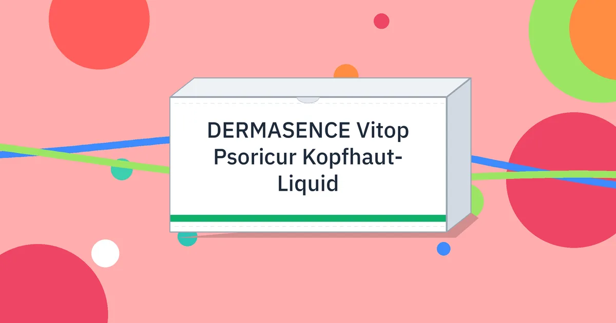 Symbolbild: Packung mit der Aufschrift DERMASENCE Vitop Psoricur Kopfhaut-Liquid (PZN 19842888) – Verfügbarkeit und Bezug in Apotheken in Frankfurt am Main