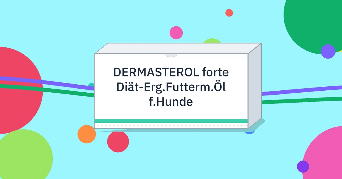 Symbolbild: Packung mit der Aufschrift DERMASTEROL forte Diät-Erg.Futterm.Öl f.Hunde (PZN 13507321) – Verfügbarkeit und Bezug in Apotheken in Frankfurt am Main