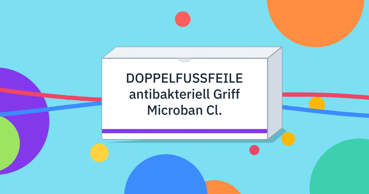 Symbolbild: Packung mit der Aufschrift DOPPELFUSSFEILE antibakteriell Griff Microban Cl. (PZN 16879945) – Verfügbarkeit und Bezug in Apotheken in Frankfurt am Main