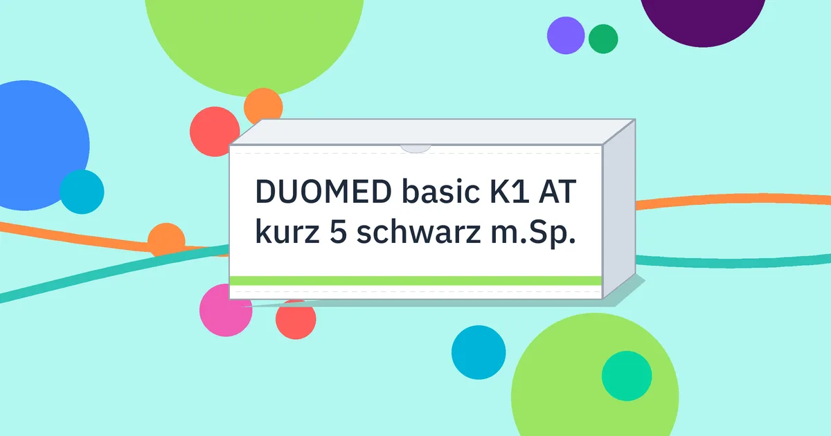 Symbolbild: Packung mit der Aufschrift DUOMED basic K1 AT kurz 5 schwarz m.Sp. (PZN 20903135) – Verfügbarkeit und Bezug in Apotheken in Frankfurt am Main