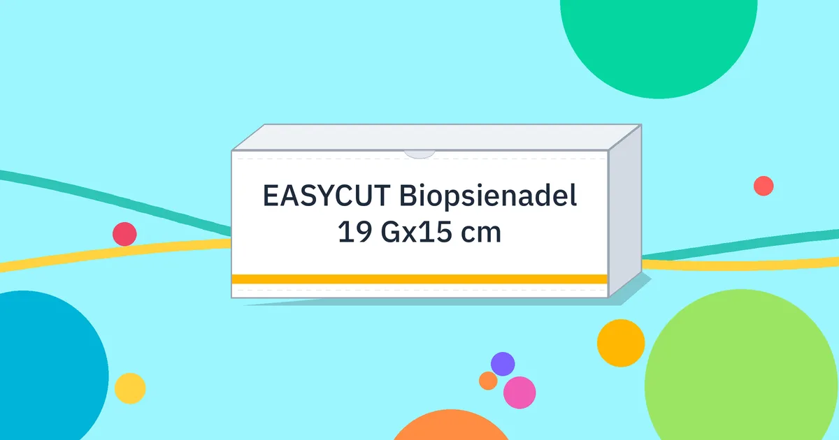Symbolbild: Packung mit der Aufschrift EASYCUT Biopsienadel 19 Gx15 cm (PZN 16920990) – Verfügbarkeit und Bezug in Apotheken in Frankfurt am Main