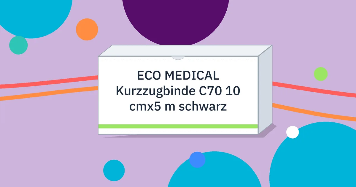 Symbolbild: Packung mit der Aufschrift ECO MEDICAL Kurzzugbinde C70 10 cmx5 m schwarz (PZN 11171727) – Verfügbarkeit und Bezug in Apotheken in Frankfurt am Main