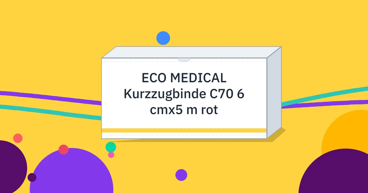 Symbolbild: Packung mit der Aufschrift ECO MEDICAL Kurzzugbinde C70 6 cmx5 m rot (PZN 14189774) – Verfügbarkeit und Bezug in Apotheken in Frankfurt am Main