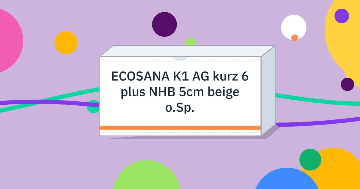Symbolbild: Packung mit der Aufschrift ECOSANA K1 AG kurz 6 plus NHB 5cm beige o.Sp. (PZN 04729991) – Verfügbarkeit und Bezug in Apotheken in Frankfurt am Main