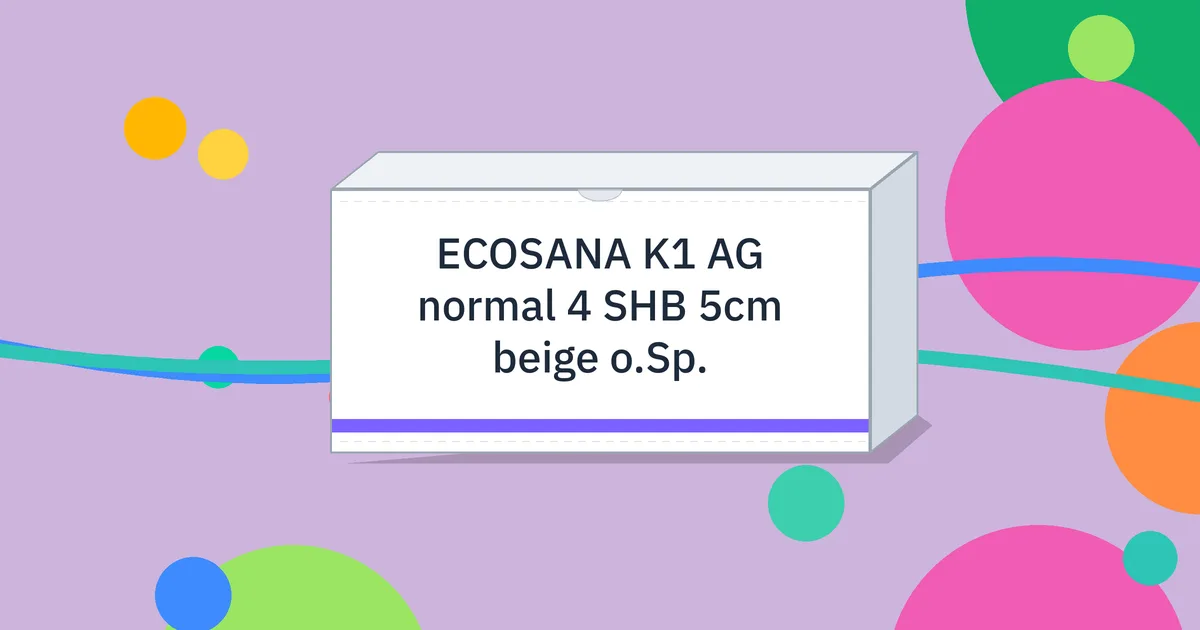 Symbolbild: Packung mit der Aufschrift ECOSANA K1 AG normal 4 SHB 5cm beige o.Sp. (PZN 04728218) – Verfügbarkeit und Bezug in Apotheken in Frankfurt am Main