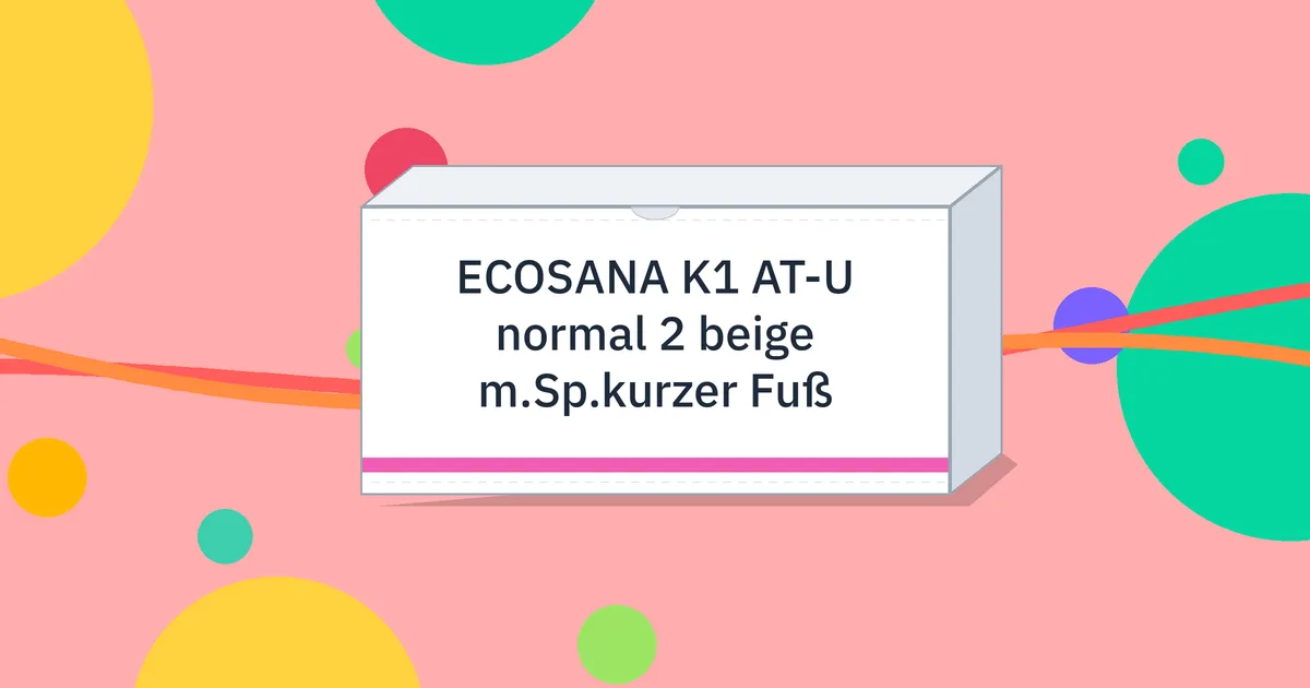 Symbolbild: Packung mit der Aufschrift ECOSANA K1 AT-U normal 2 beige m.Sp.kurzer Fuß (PZN 04733231) – Verfügbarkeit und Bezug in Apotheken in Frankfurt am Main