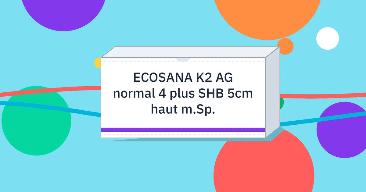 Symbolbild: Packung mit der Aufschrift ECOSANA K2 AG normal 4 plus SHB 5cm haut m.Sp. (PZN 01452891) – Verfügbarkeit und Bezug in Apotheken in Frankfurt am Main