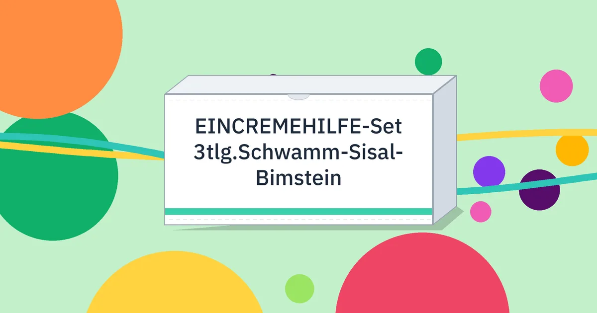 Symbolbild: Packung mit der Aufschrift EINCREMEHILFE-Set 3tlg.Schwamm-Sisal-Bimstein (PZN 09493524) – Verfügbarkeit und Bezug in Apotheken in Frankfurt am Main