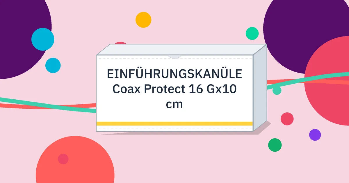 Symbolbild: Packung mit der Aufschrift EINFÜHRUNGSKANÜLE Coax Protect 16 Gx10 cm (PZN 10184403) – Verfügbarkeit und Bezug in Apotheken in Frankfurt am Main