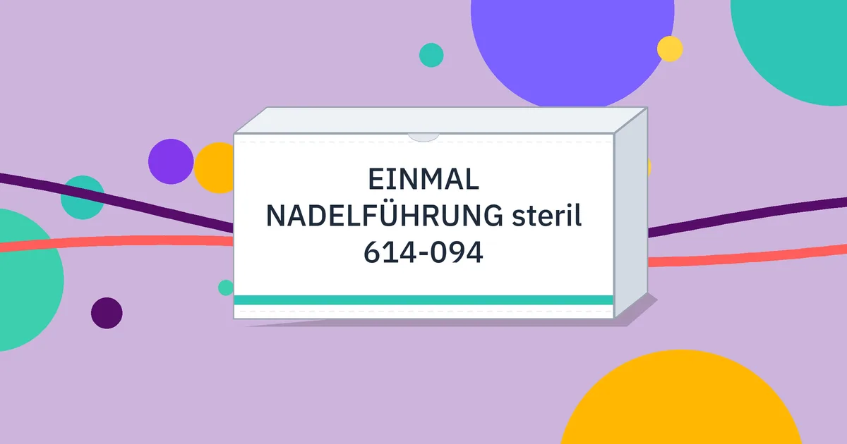 Symbolbild: Packung mit der Aufschrift EINMAL NADELFÜHRUNG steril 614-094 (PZN 19784530) – Verfügbarkeit und Bezug in Apotheken in Frankfurt am Main
