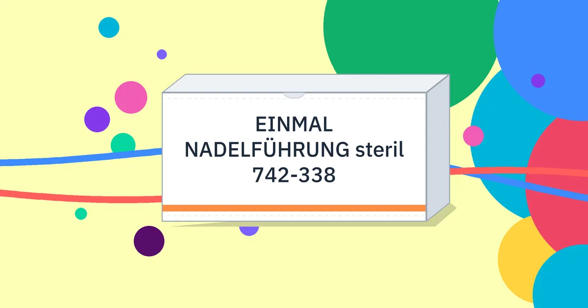 Symbolbild: Packung mit der Aufschrift EINMAL NADELFÜHRUNG steril 742-338 (PZN 15864953) – Verfügbarkeit und Bezug in Apotheken in Frankfurt am Main