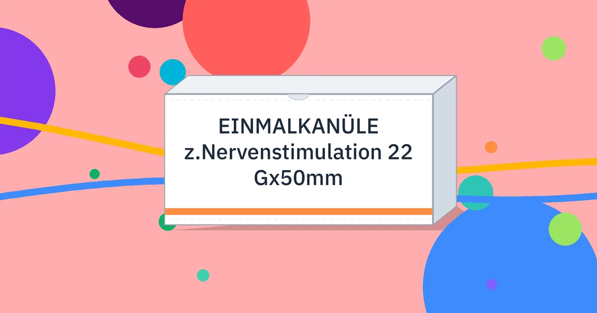 Symbolbild: Packung mit der Aufschrift EINMALKANÜLE z.Nervenstimulation 22 Gx50mm (PZN 11562310) – Verfügbarkeit und Bezug in Apotheken in Frankfurt am Main