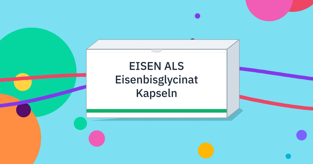 Symbolbild: Packung mit der Aufschrift EISEN ALS Eisenbisglycinat Kapseln (PZN 15242134) – Verfügbarkeit und Bezug in Apotheken in Frankfurt am Main