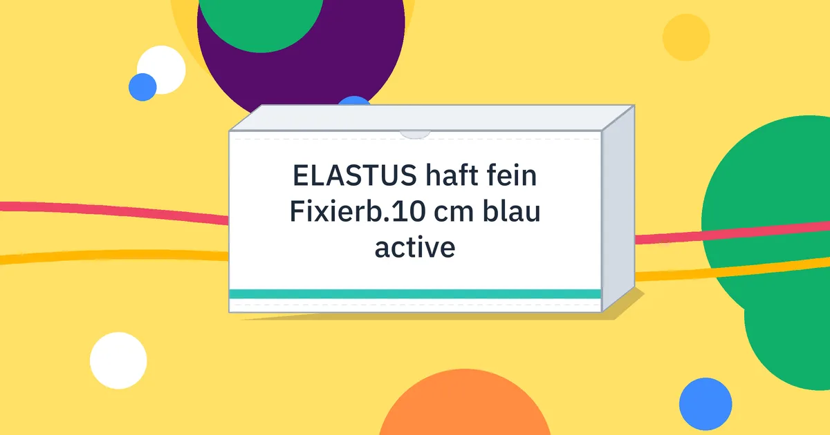 Symbolbild: Packung mit der Aufschrift ELASTUS haft fein Fixierb.10 cm blau active (PZN 03481218) – Verfügbarkeit und Bezug in Apotheken in Frankfurt am Main