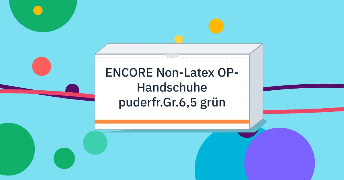 Symbolbild: Packung mit der Aufschrift ENCORE Non-Latex OP-Handschuhe puderfr.Gr.6,5 grün (PZN 13164306) – Verfügbarkeit und Bezug in Apotheken in Frankfurt am Main