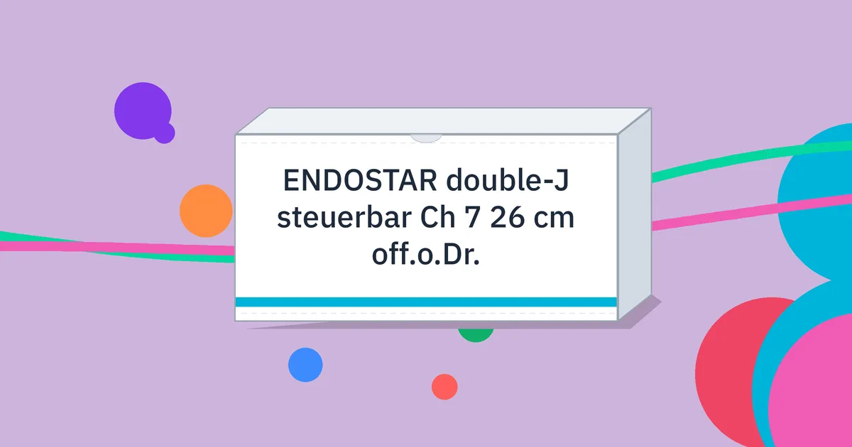 Symbolbild: Packung mit der Aufschrift ENDOSTAR double-J steuerbar Ch 7 26 cm off.o.Dr. (PZN 00439517) – Verfügbarkeit und Bezug in Apotheken in Frankfurt am Main