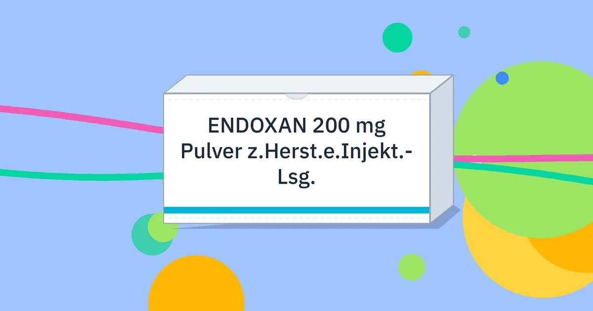 Symbolbild: Packung mit der Aufschrift ENDOXAN 200 mg Pulver z.Herst.e.Injekt.-Lsg. (PZN 00334480) – Verfügbarkeit und Bezug in Apotheken in Frankfurt am Main