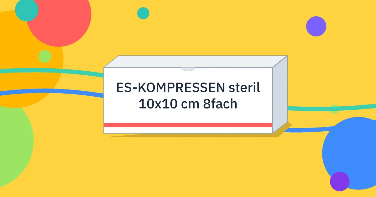 Symbolbild: Packung mit der Aufschrift ES-KOMPRESSEN steril 10x10 cm 8fach (PZN 19900019) – Verfügbarkeit und Bezug in Apotheken in Frankfurt am Main