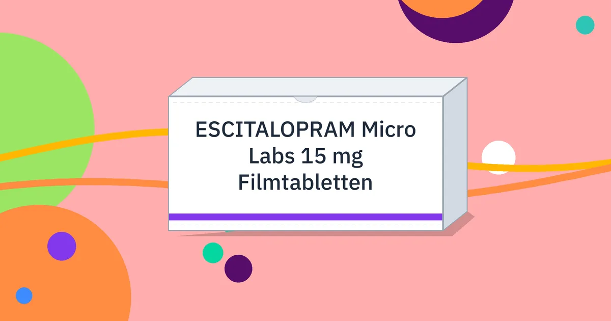 Symbolbild: Packung mit der Aufschrift ESCITALOPRAM Micro Labs 15 mg Filmtabletten (PZN 11695962) – Verfügbarkeit und Bezug in Apotheken in Frankfurt am Main